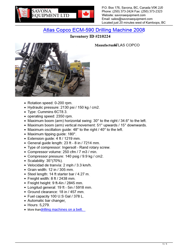2008 Atlas Copco ECM-590 Drilling Machine | PDF