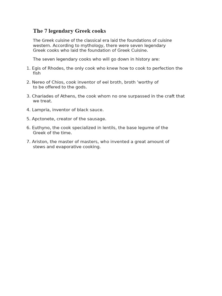 Legendary Greek Cooks of Antiquity | PDF