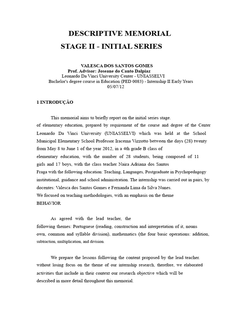 MEMORIAL DESCRIPTIVE Valesca | PDF | Shyness | Learning