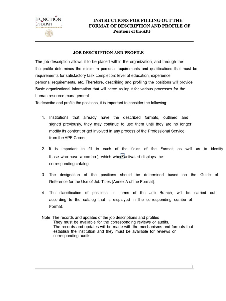 APF Job Description and Profile Guide | PDF | Information | Regulatory ...