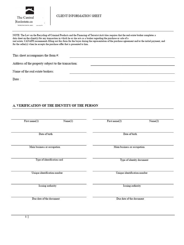 Client Information Sheet | PDF | Identity Document