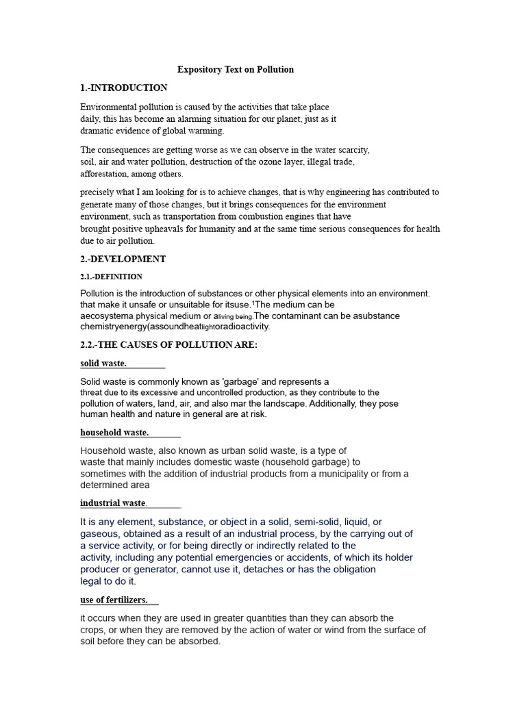 Expository Text on Pollution | PDF | Waste | Pollution