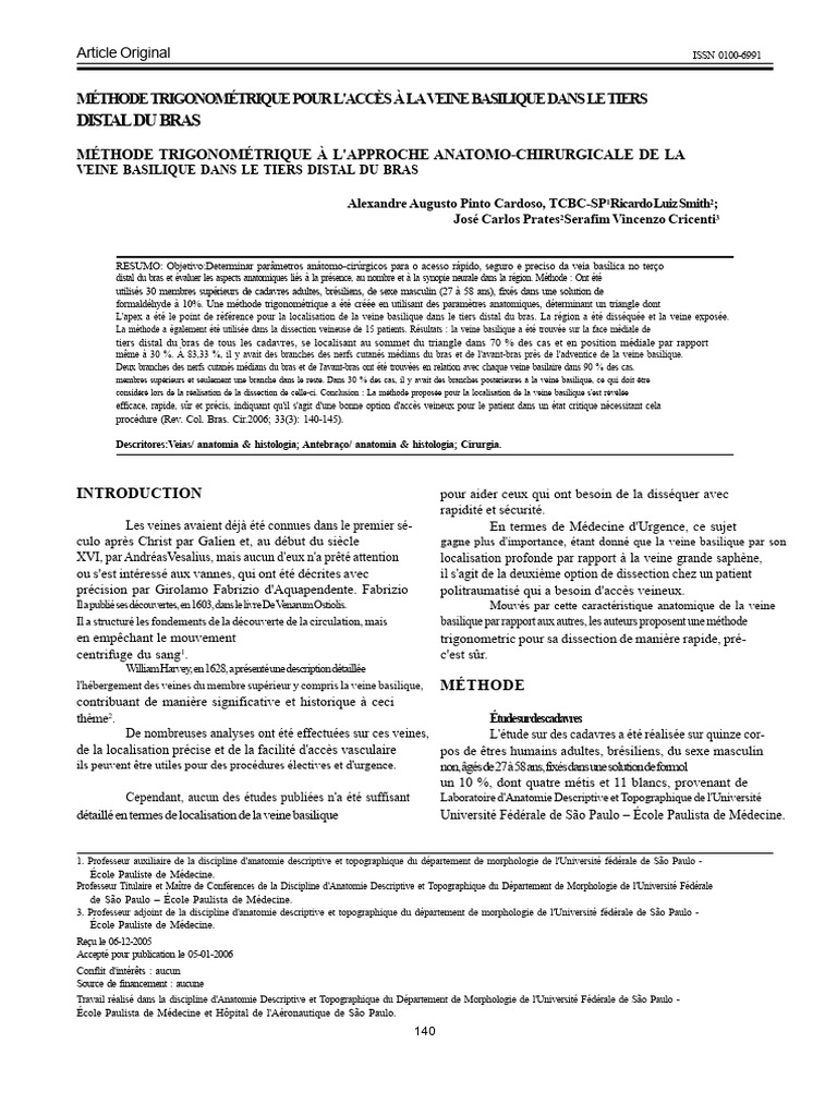 Accès veine basilique par méthode trigonométrique | PDF | Membres ...