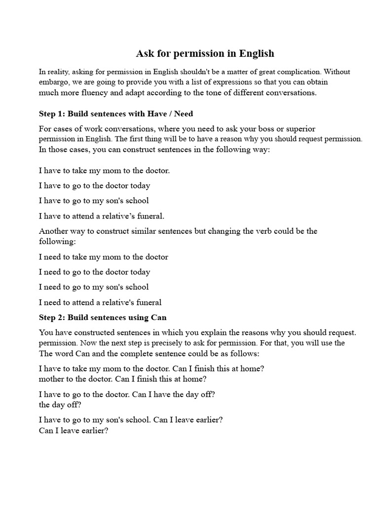 Asking For Permission in English | PDF