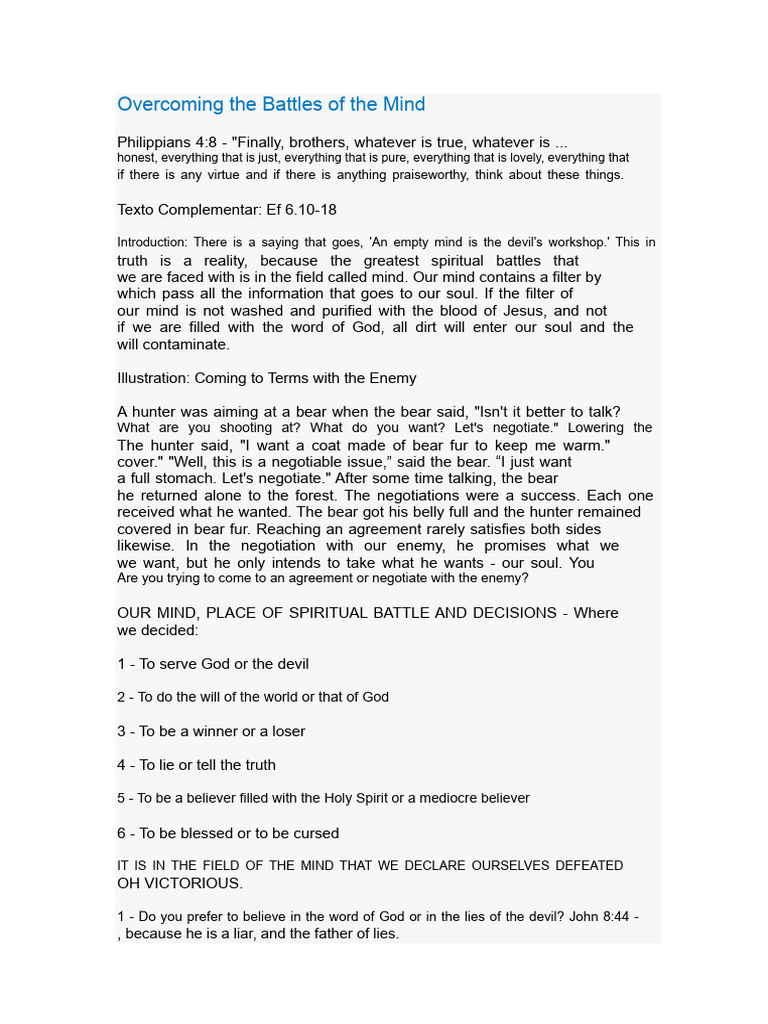 Winning The Battles of The Mind | PDF | Soul | Epistle To The Philippians