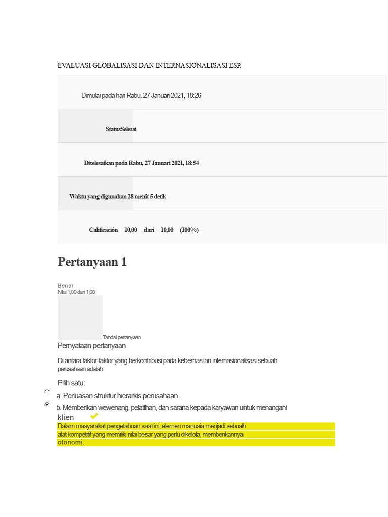 Evaluasi Internasionalisasi dan Globalisasi ESP | PDF