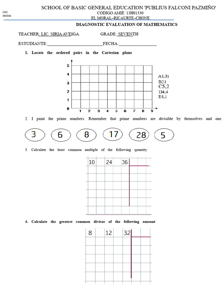 Seventh Grade Math Diagnostic Evaluation | PDF