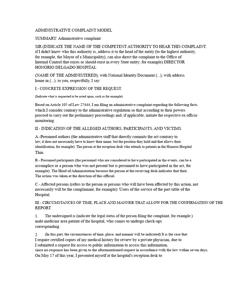 Administrative Complaint Model Guide | PDF | Complaint | Employment