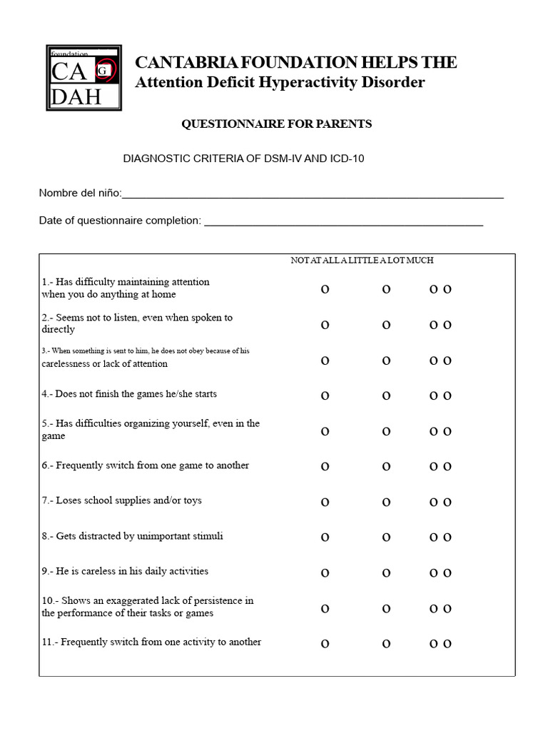 ADHD Parent Questionnaire Guide | PDF | Attention Deficit Hyperactivity ...