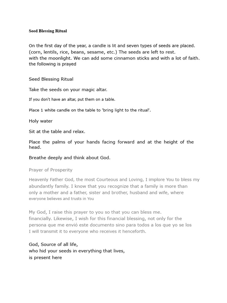 Seed Blessing Ritual for Prosperity | PDF | Prayer | Altar
