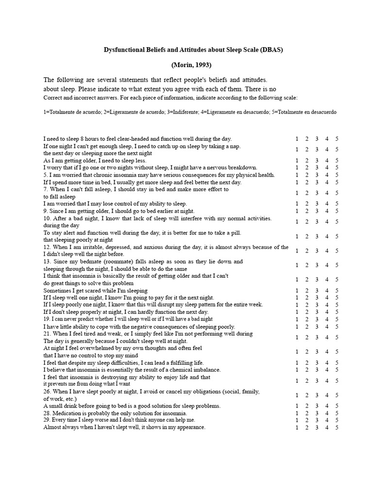 Dysfunctional Sleep Beliefs Scale | PDF | Sleep | Insomnia