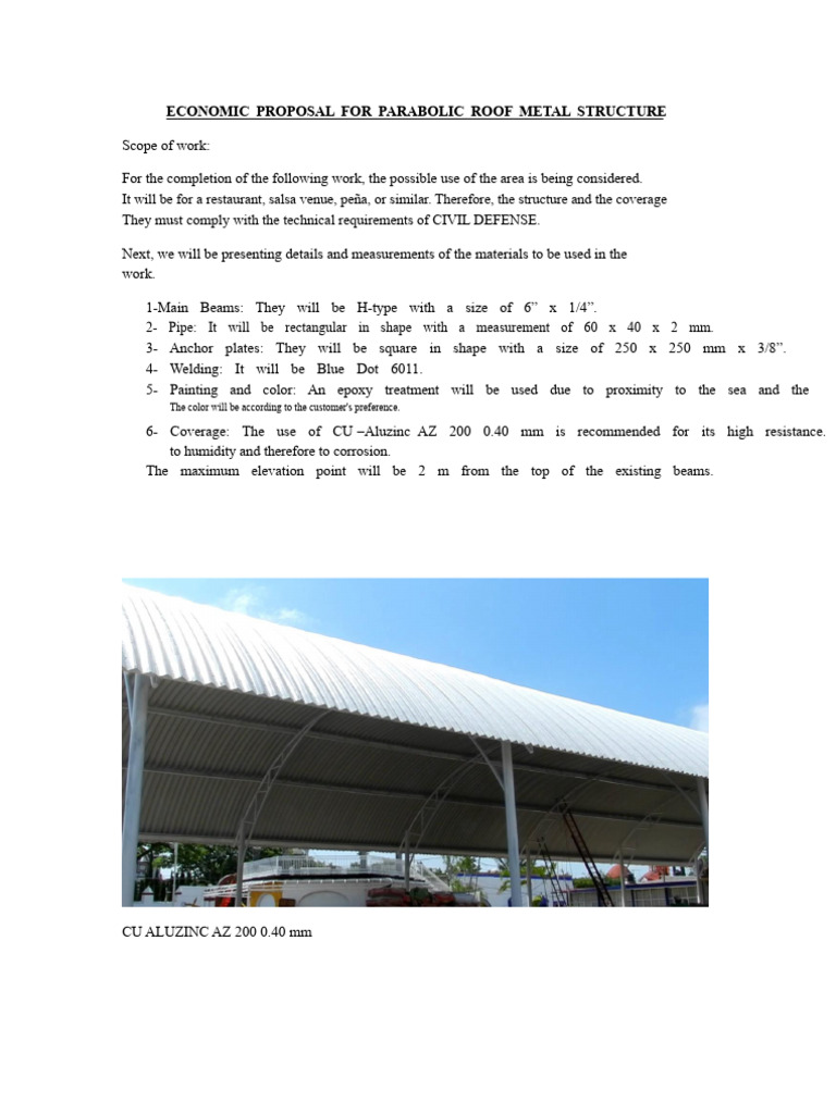 Economic Proposal For Parabolic Roof Metal Structure | PDF