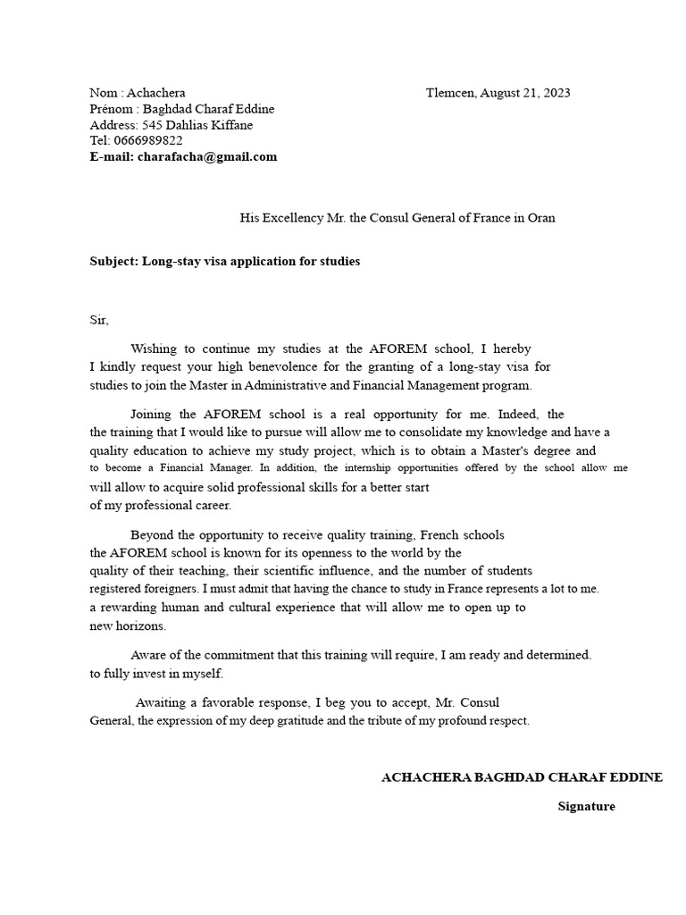 Long-Stay Visa Application for Studies | PDF