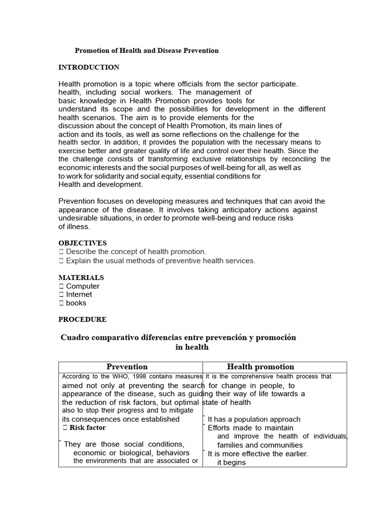 Health Promotion and Disease Prevention Report | PDF | Preventive ...