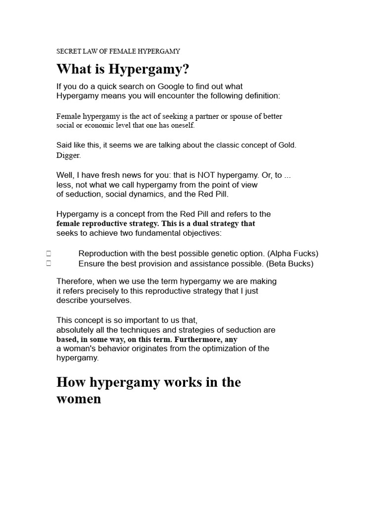 Secret Law of Female Hypergamy | PDF | Seduction | Mind