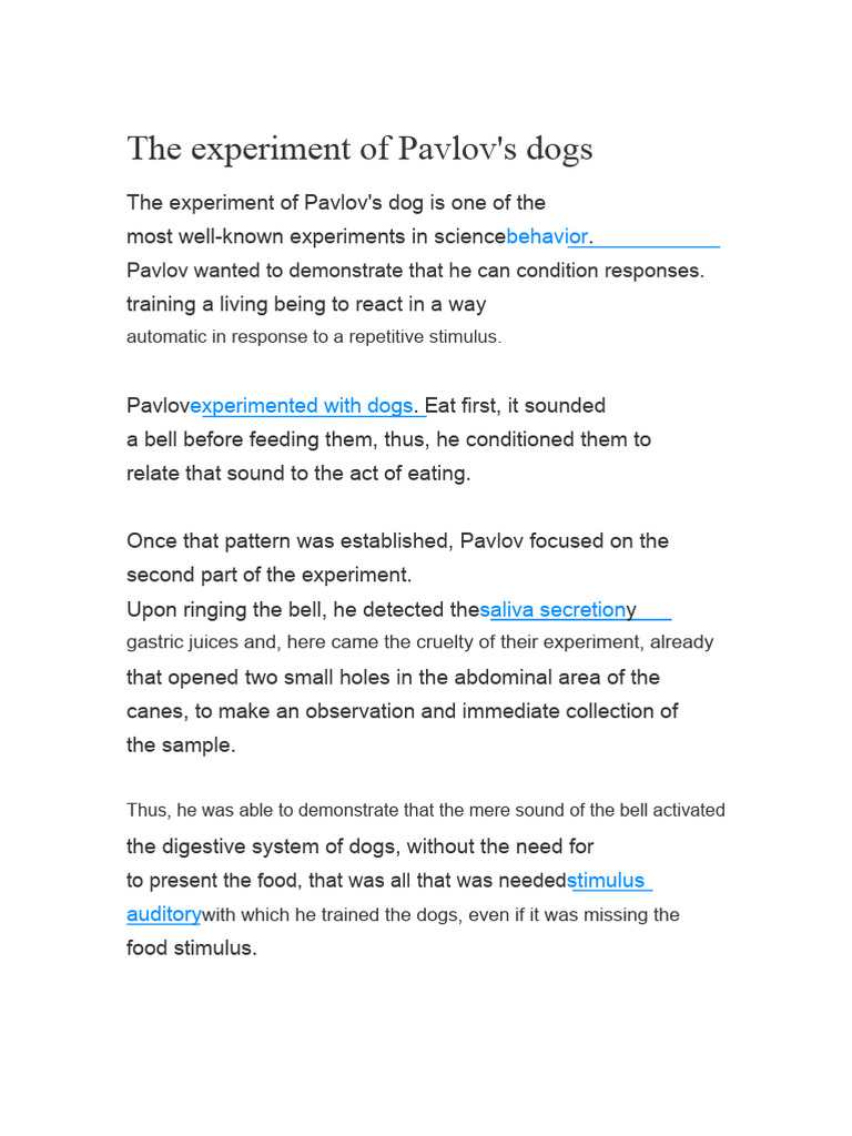 Pavlov's Dogs: Conditioning Experiment | PDF