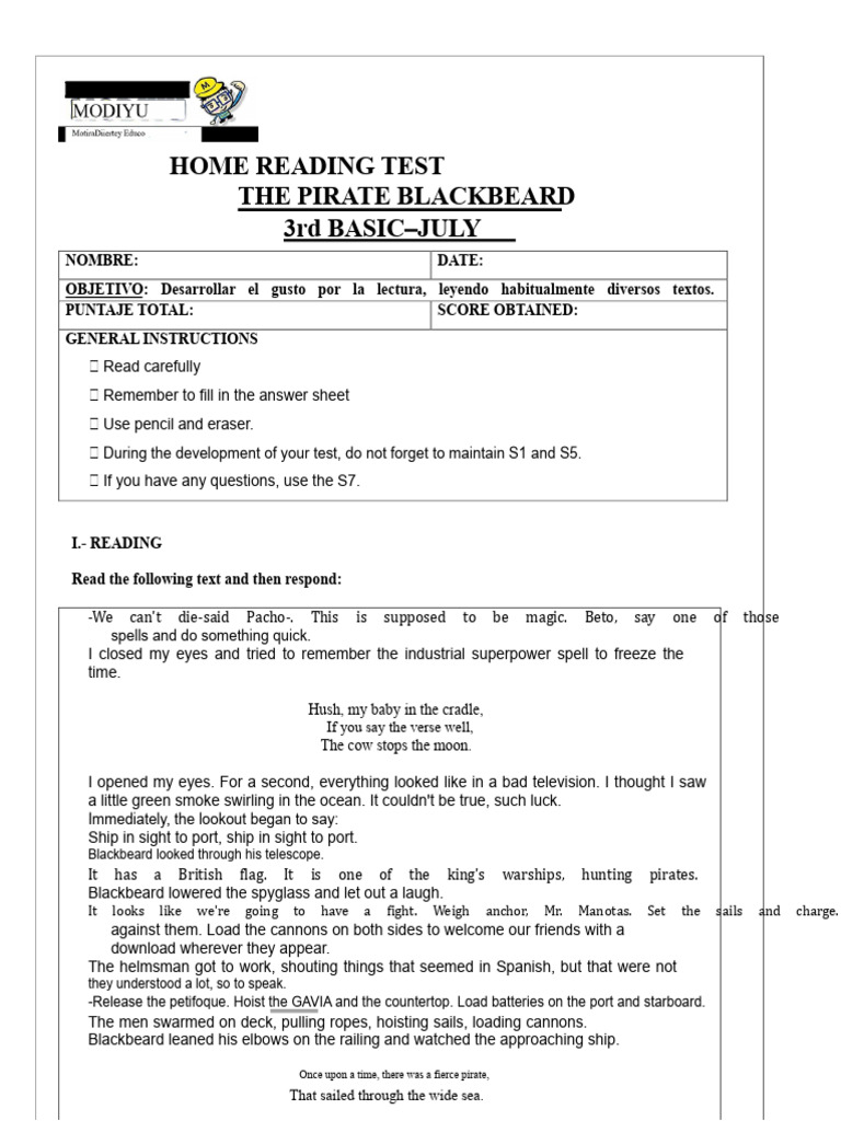 3rd TEST CORRECTION (JULY) THE PIRATE BLACKBEARD | PDF | Blackbeard ...
