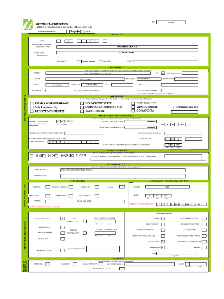 Dominican Tax Registration Affidavit | PDF | Identity Document ...