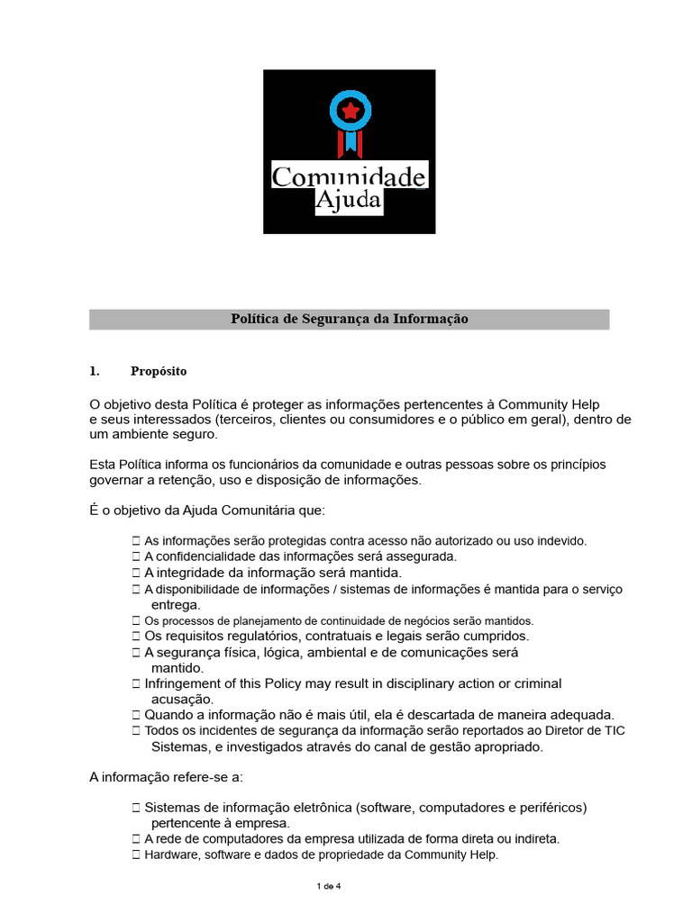 Política de Segurança da Informação Community Help | PDF | Sistema de ...