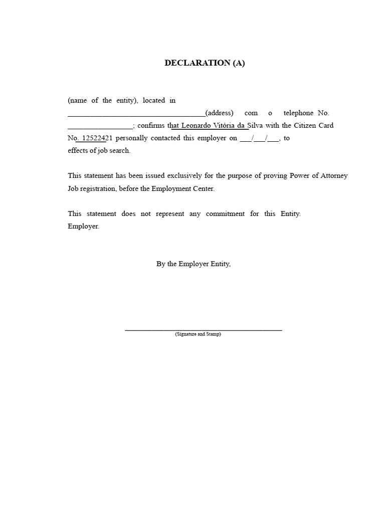 Active Job Search Declaration Model | PDF