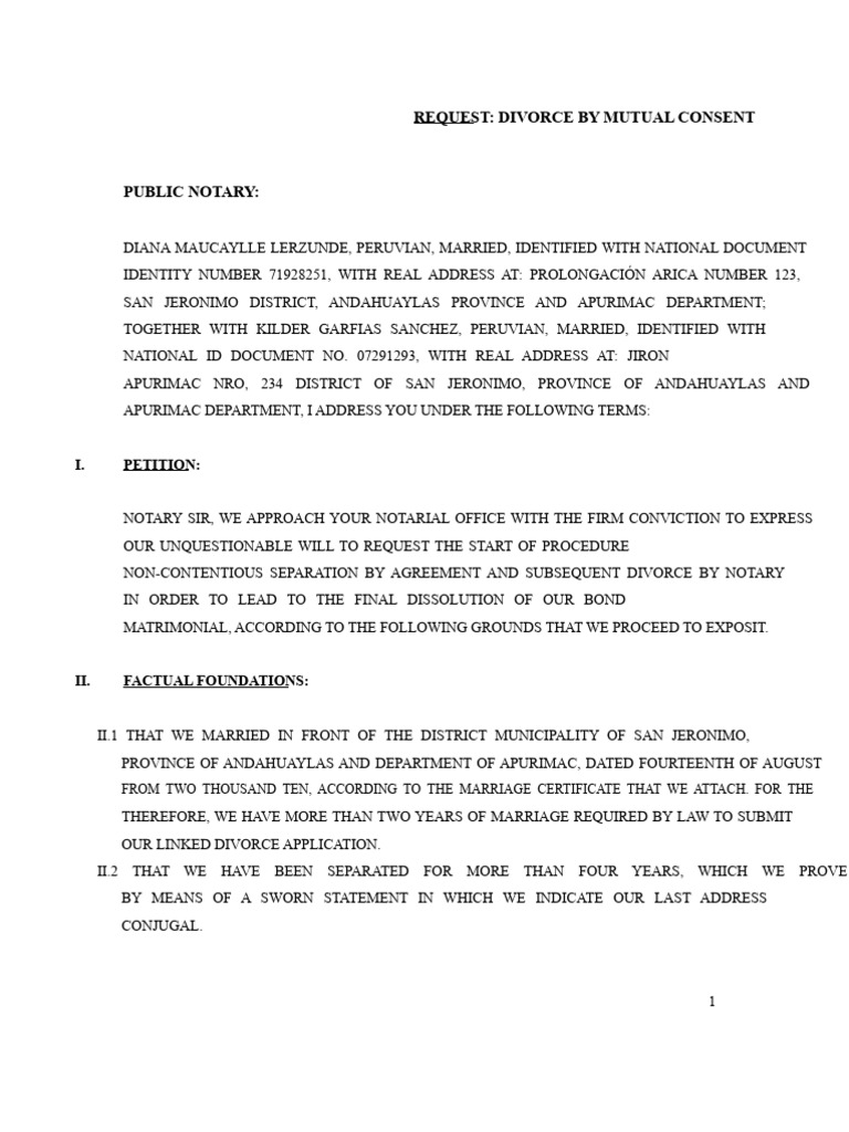 Divorce by Mutual Consent Request | PDF | Divorce | Notary Public