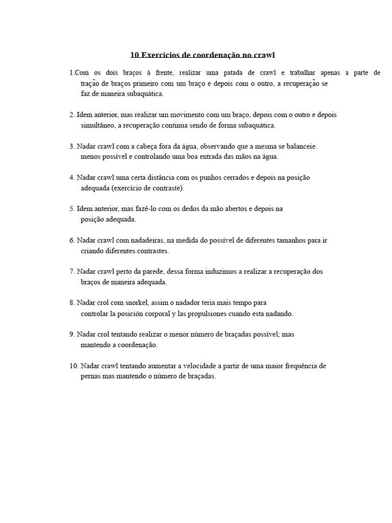 10 Exercícios de Coordenação no Crawl | PDF