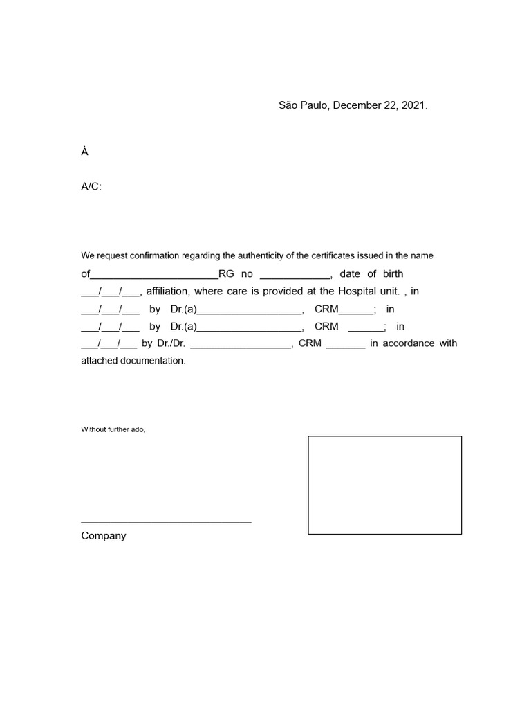 Standard Form For Requesting Verification of Certificate | PDF