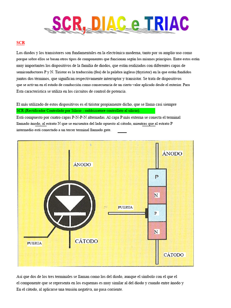 Diodos y Transistores: SCR, DIAC y TRIAC | PDF | Diodo | Semiconductores