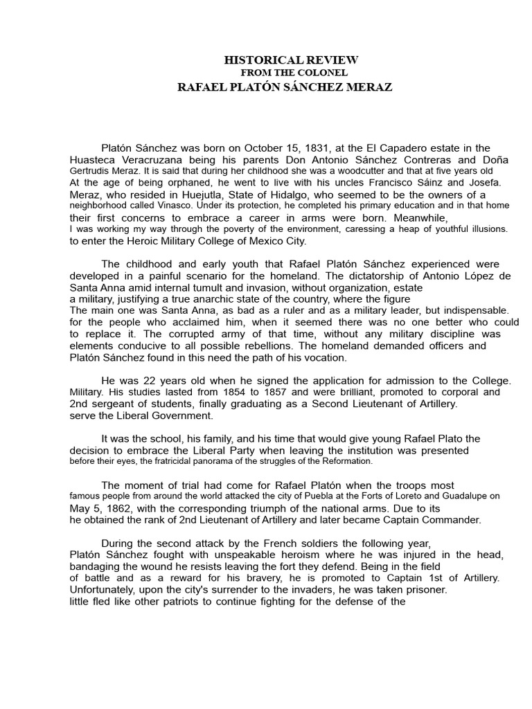 Historical Review of Colonel Platón Sánchez | PDF | Military | Mexico
