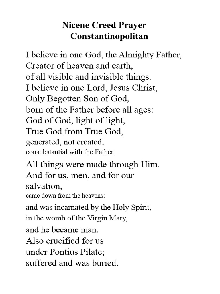 Nicene-Constantinopolitan Creed Prayer | PDF
