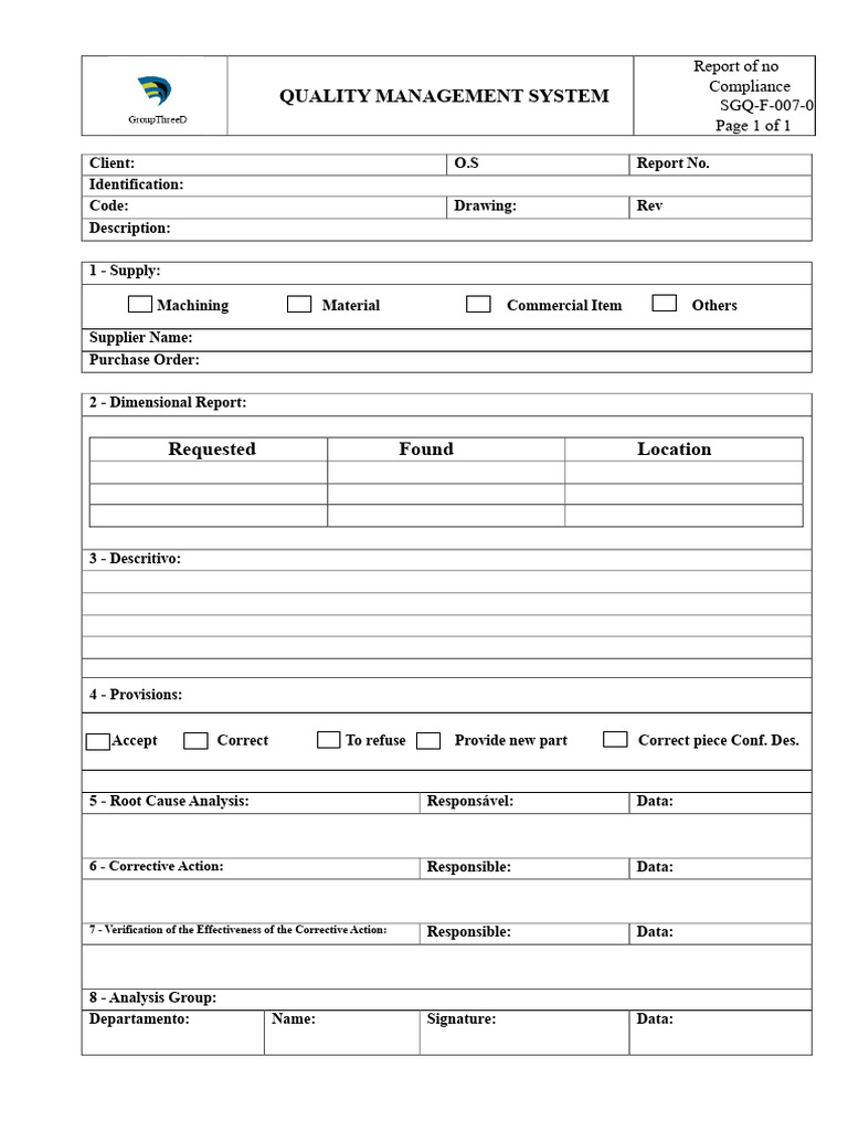 Example of Non-Conformity Report | PDF