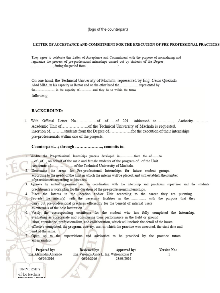 Example of A Commitment Letter For Internships | PDF