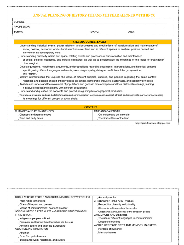 Annual History Planning for 4th-5th Year | PDF | Brazil | Society