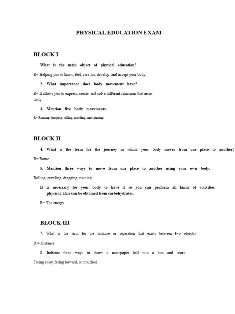 Physical Education Exam | PDF