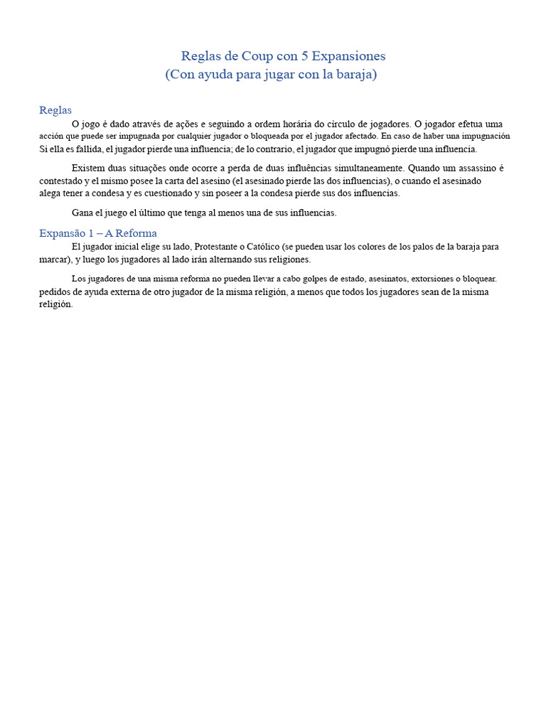 Coup Reglas de Las 5 Expansiones Resumen 102935 PDF | PDF