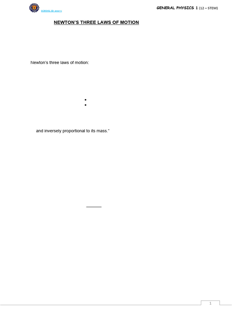 5 Newtons 3 Laws of Motion Force Handout | PDF | Force | Newton's Laws ...