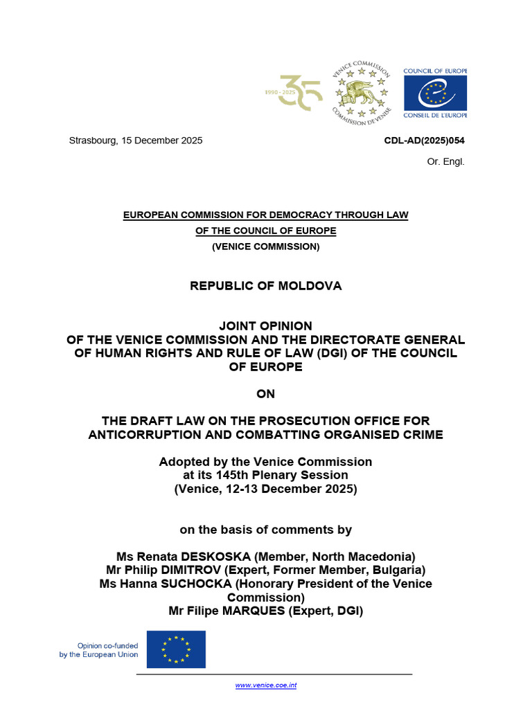 Joint Opinion Of The Venice Commission And The Directorate General Of