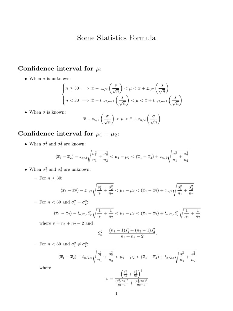 Statistical Formulas for Confidence Intervals | PDF | Scientific Method ...