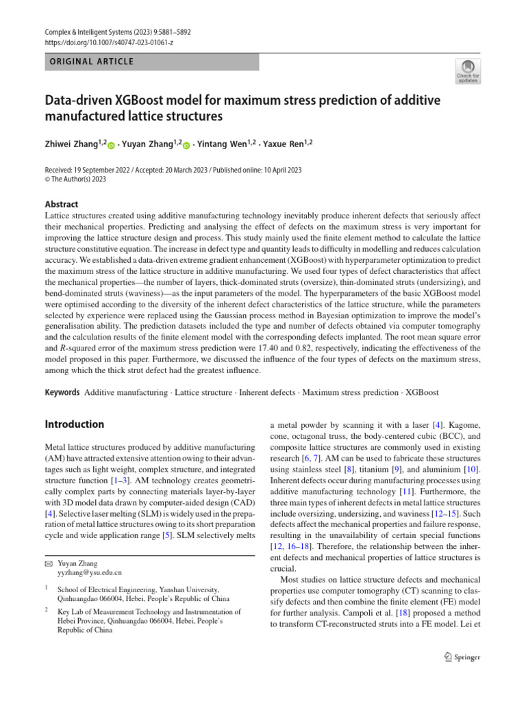 Data-driven XGBoost Model for Maximum Stress Prediction of Additive Manufactured Lattice ...