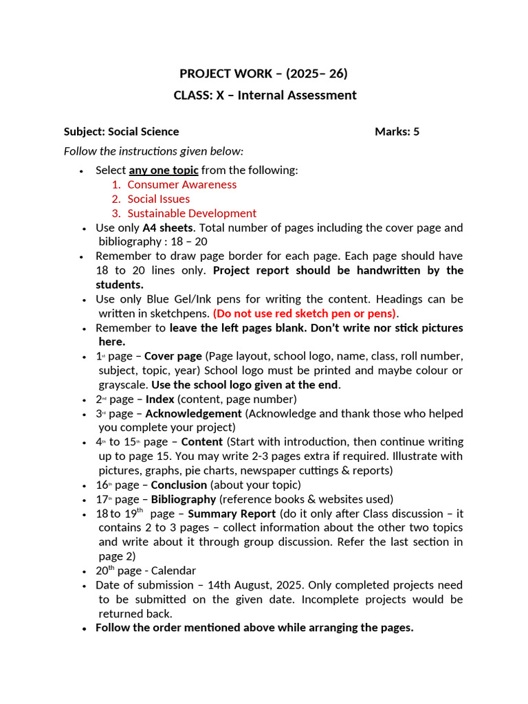 Class X Social Science Project Guide | PDF