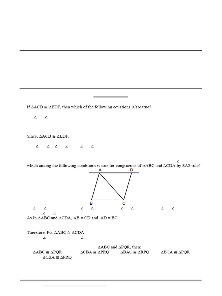 Maths Class Ix Chapter 07 Triangles Practice Paper 09 Answers | PDF ...