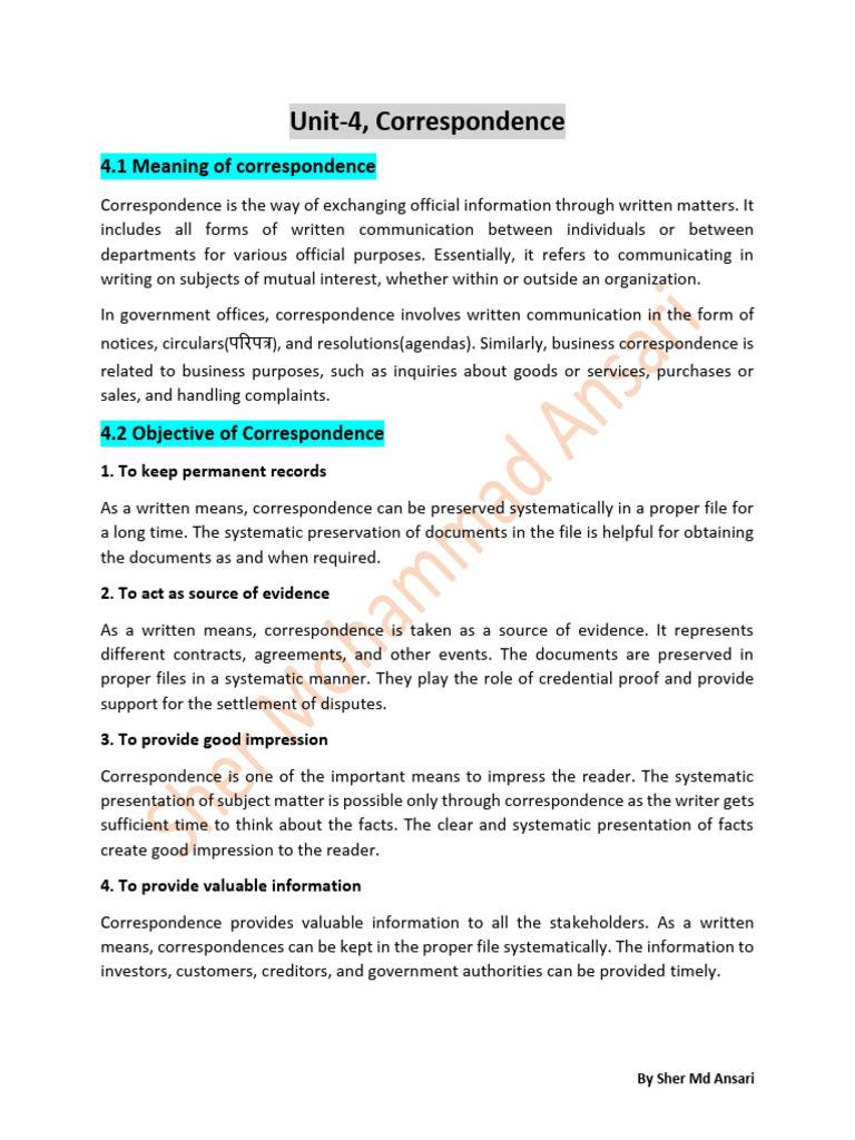 Unit 4, Correspondence | PDF | Mail | Envelope