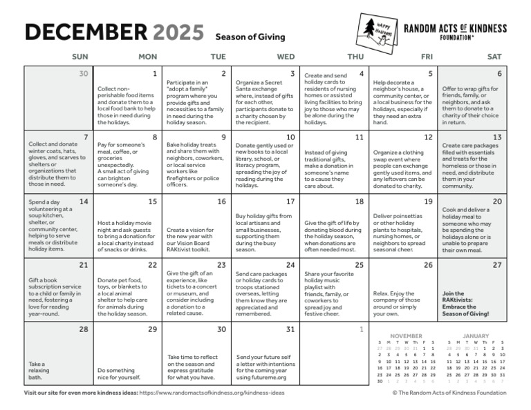 Kindness Calendar | PDF | Gift
