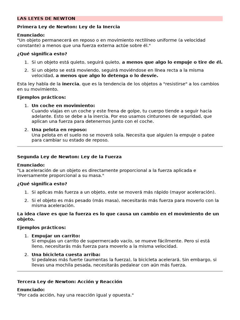 Leyes de Newton: Inercia, Fuerza y Reacción | PDF | Fuerza | Las leyes ...