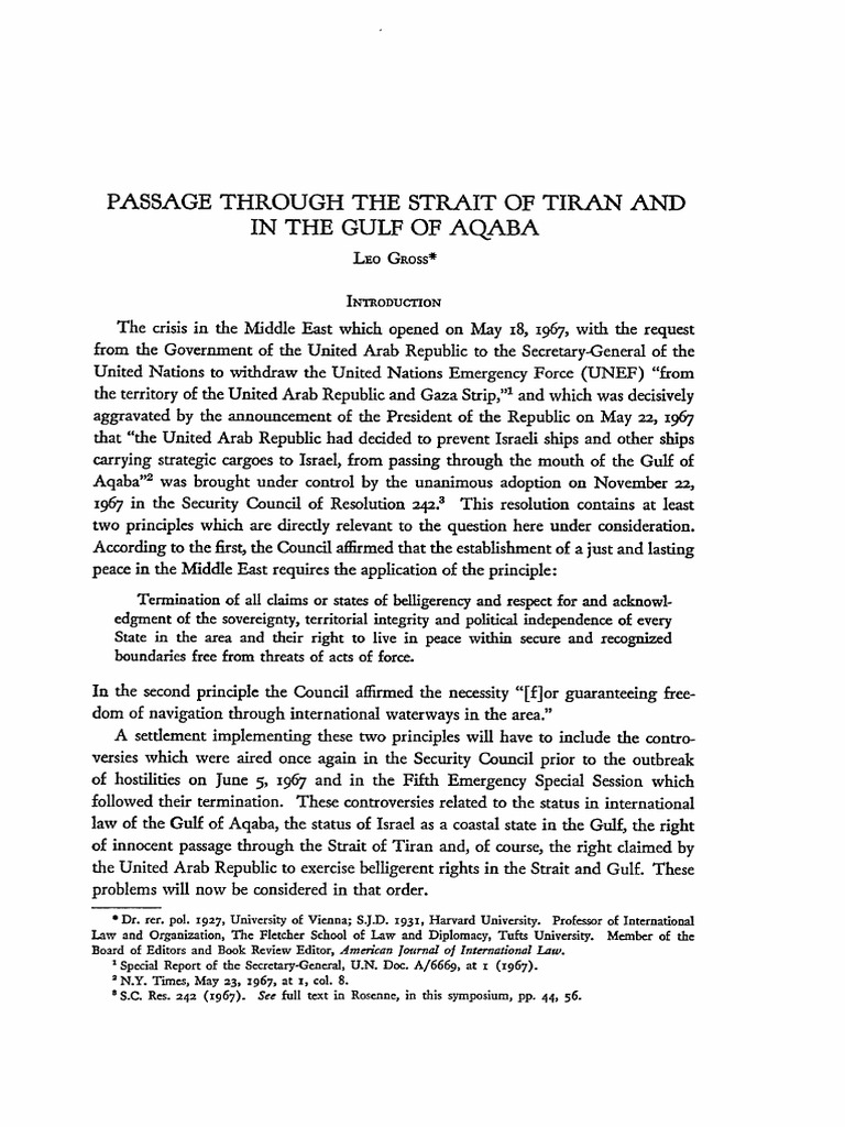Passage Through The Strait of Tiran and in The Gulf of Aqaba | PDF ...