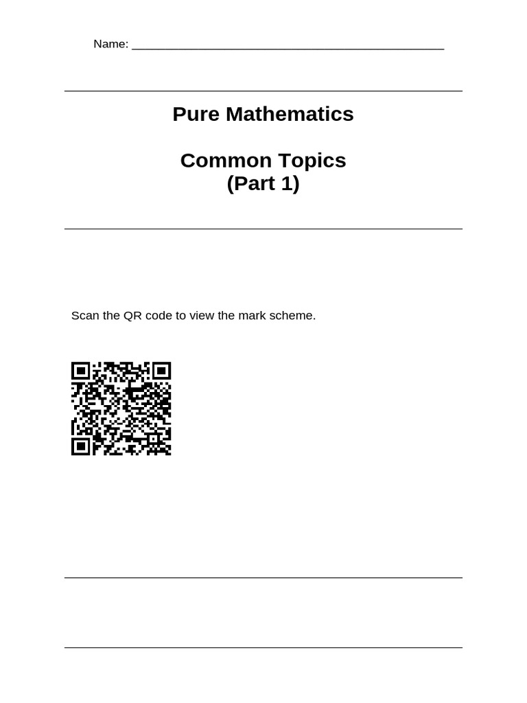 Pure Mathematics Common Topics Exam Guide | PDF | Equations | Area