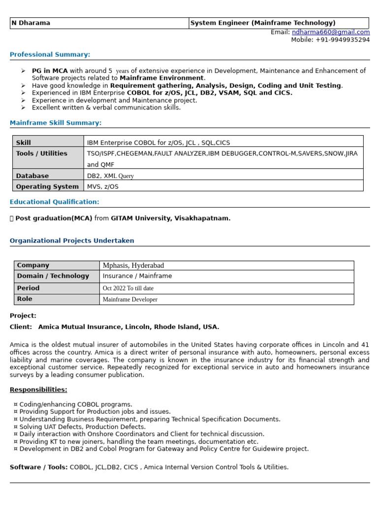 Dharma_N_Mainframe_Talent | PDF | Information Technology | Software