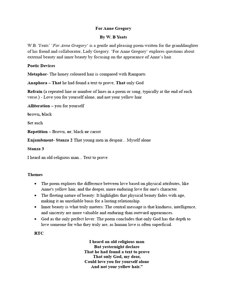 For Anne Gregory | PDF | Poetry | Love