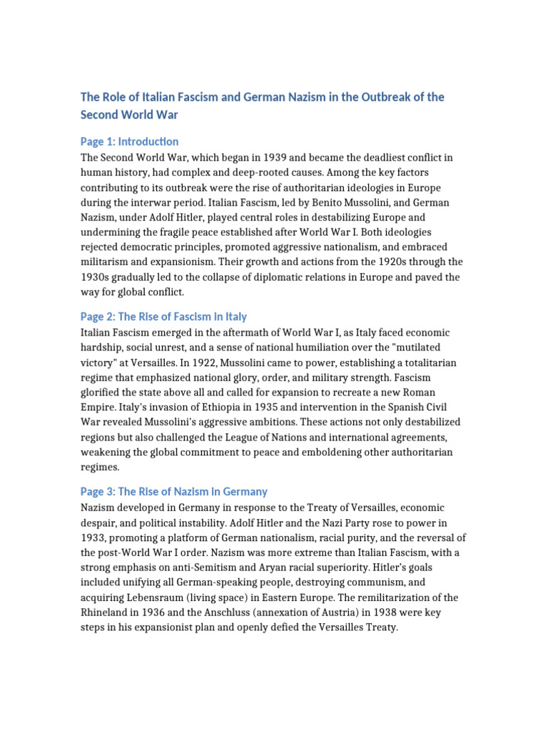 Fascism and Nazism WWII Essay Full | PDF | Fascism | Axis Powers