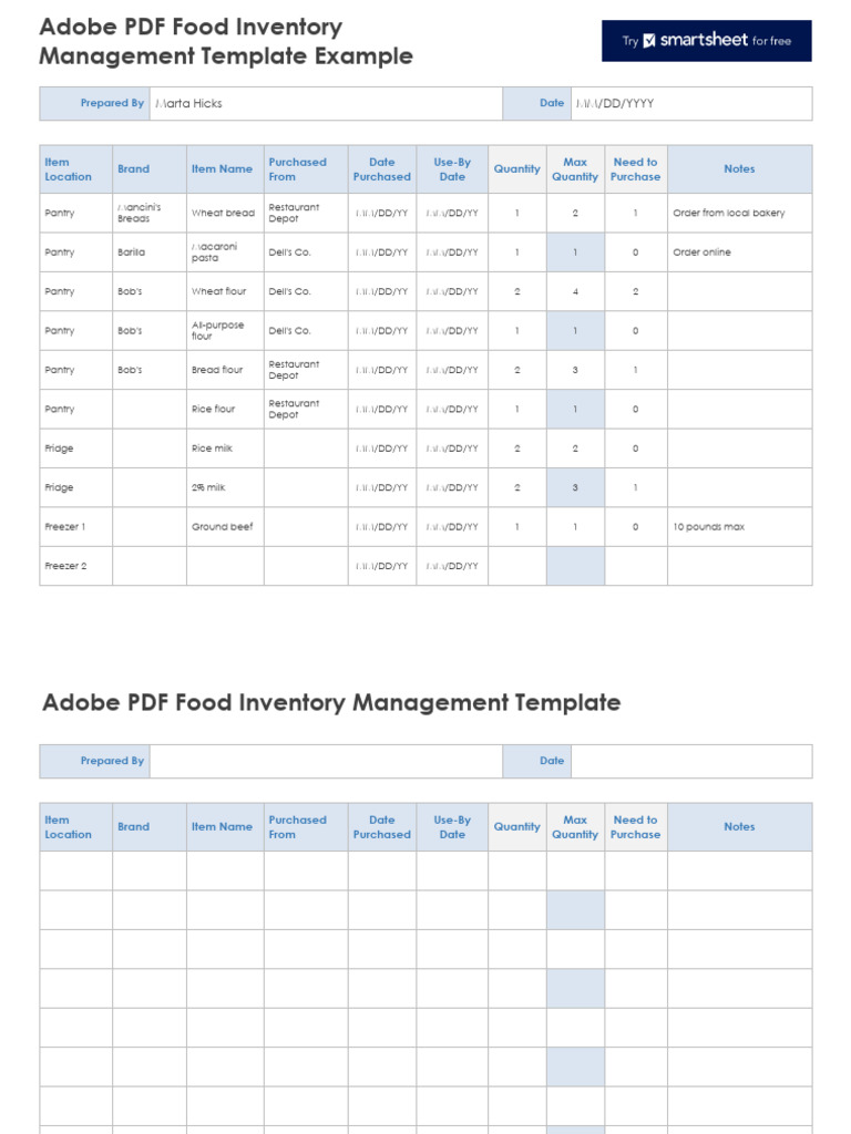 Ic Adobe PDF Food Inventory Management Template Example 12202 - PDF ...
